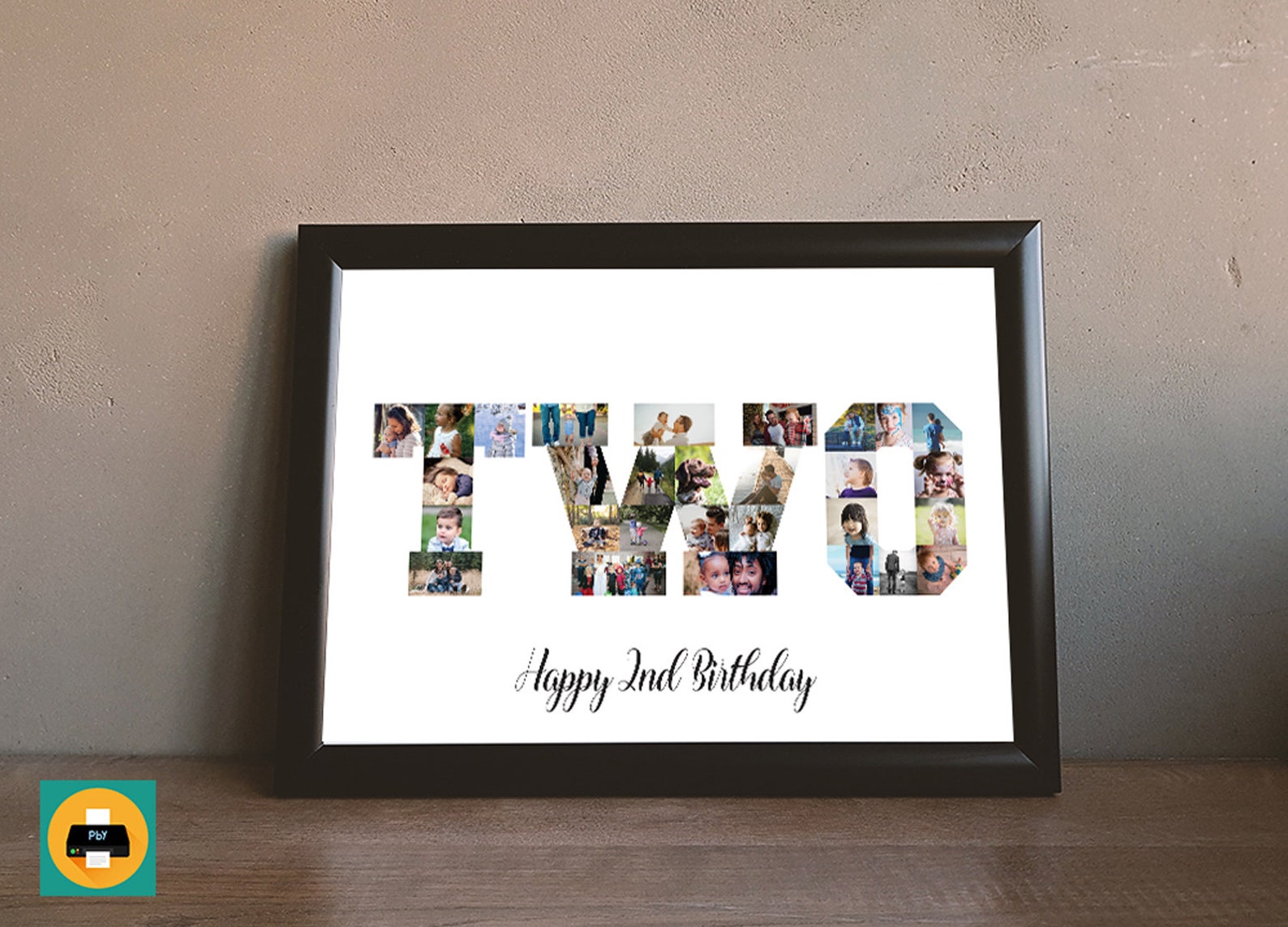 TWO Photo Collage Second Birthday Collage Number 2 Poster | Etsy