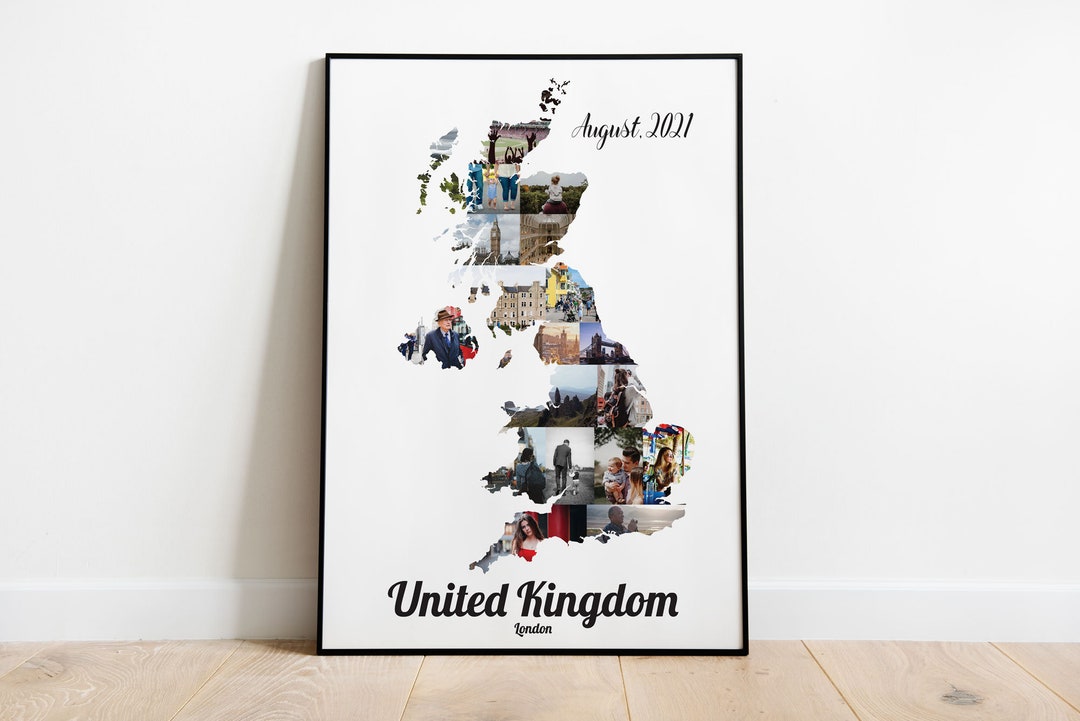 United Kingdom Photo Collage, Printable Honeymoon Wedding Gift Britain ...