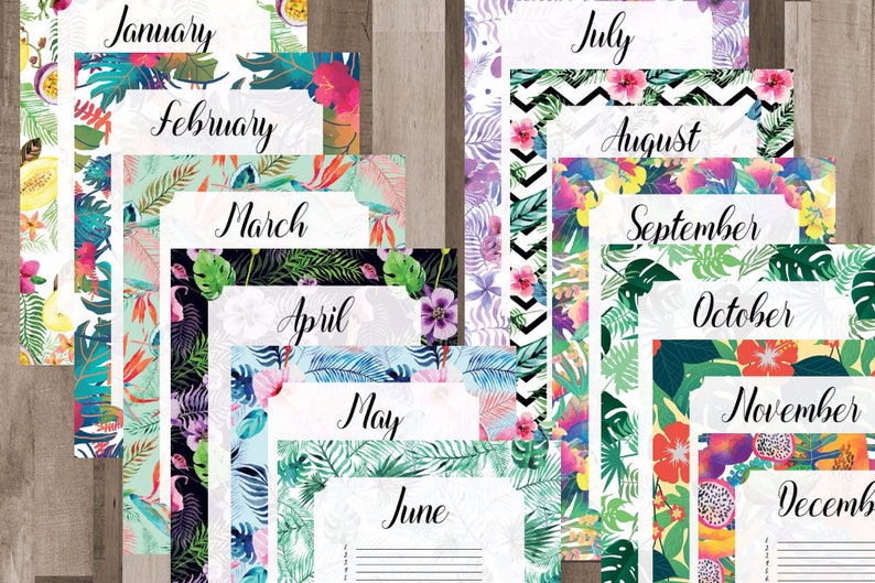 Tropical Perpetual Wall Calendar Printable Monthly Yearly | Etsy