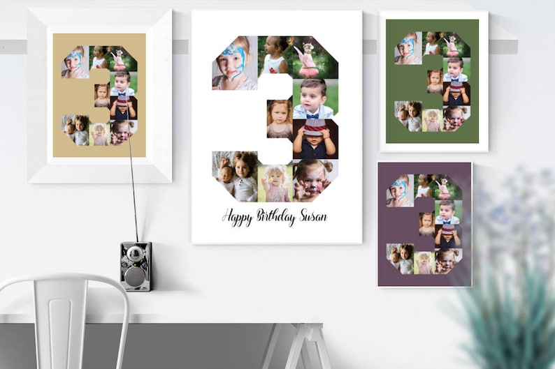 Number 3 Photo Collage Third Birthday Gift Custom - Etsy