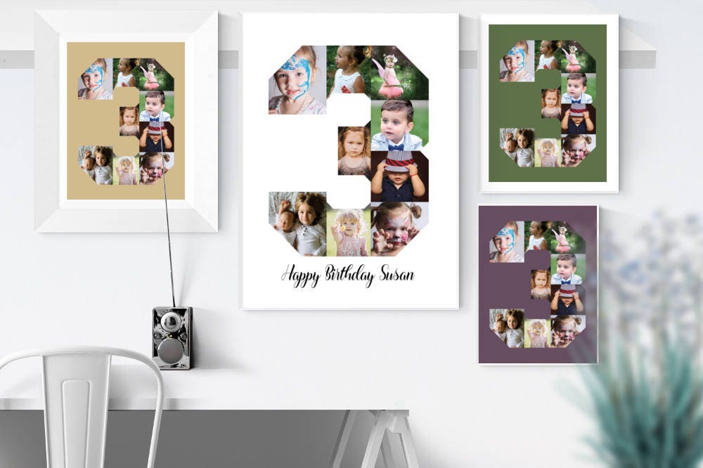 Number 3 Photo Collage, Third Birthday Gift (printable) - Etsy