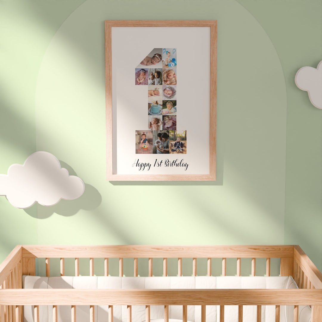Baby First Birthday Number 1 Photo Collage, Babys Anniversary Gift ...