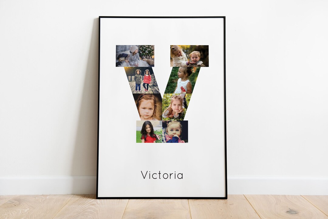 Letter V Photo Collage, Name With V Photo Gift, Newborn Photo Collage ...