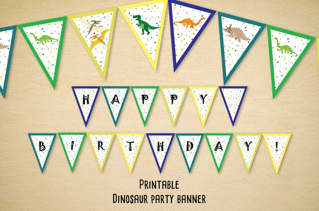Dinosaur Party Pennant Banner, Printable Birthday Garland, Dinosaur ...