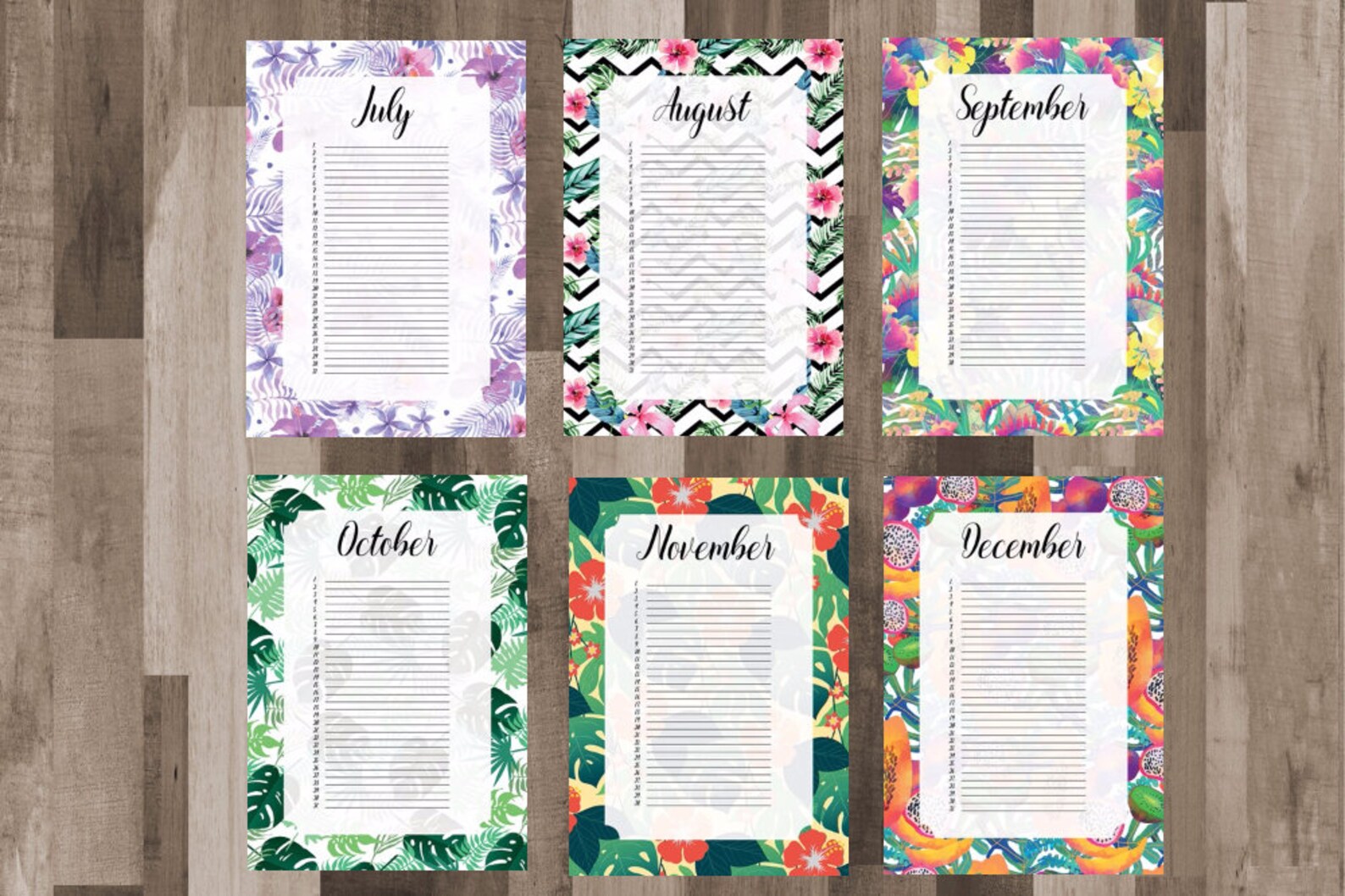 Tropical Perpetual Wall Calendar Printable Monthly Yearly | Etsy