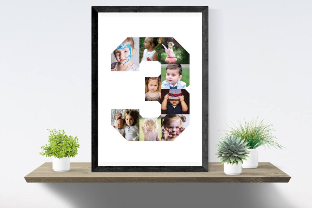 Number 3 Photo Collage, Third Birthday Gift, Custom Anniversary Baby ...
