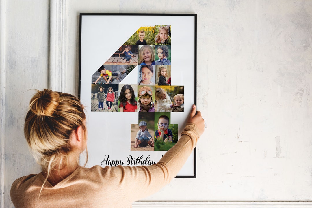 Number 4 Anniversary Photo Collage, Fourth Birthday Gift, Custom Baby ...