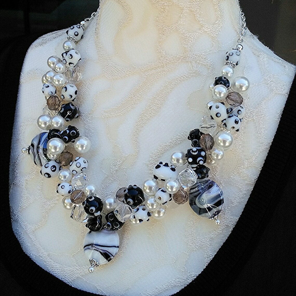 Unique Chunky Pearl Cluster Necklace One of a Kind Gift for Her Black ...