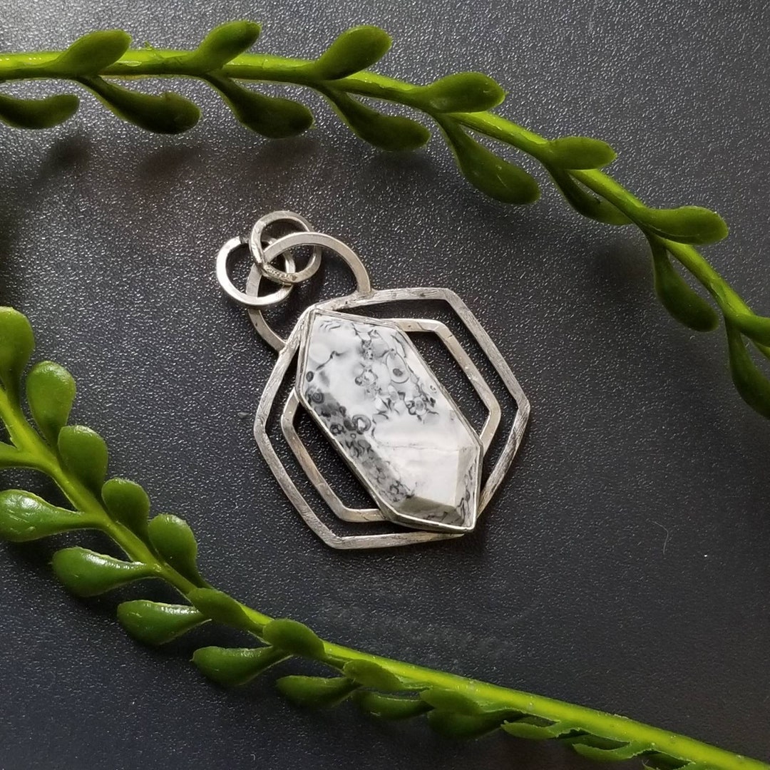 Geometric - Sterling Silver & Orbicular Jasper Pendant - Etsy