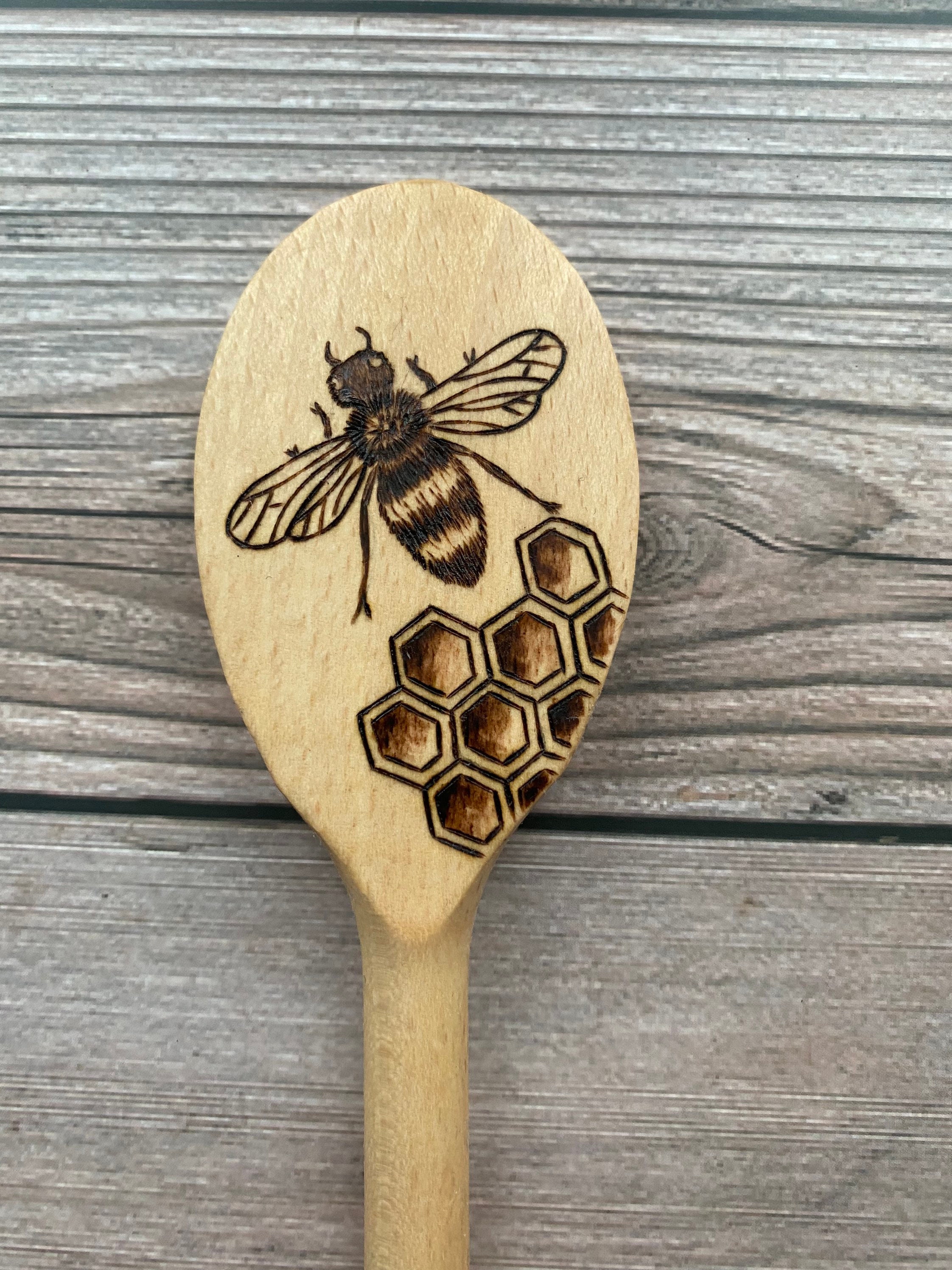 Wood Burned Bee Spoon - Etsy