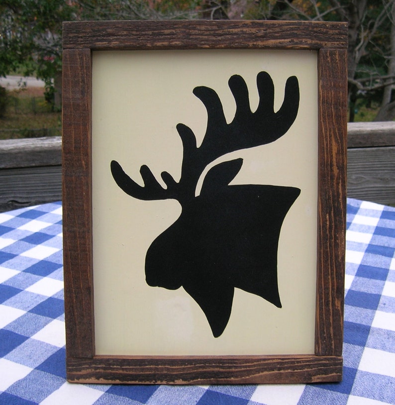 SALE Moose Silhouette Wood Sign With Rustic Frame Cabin, Lodge, Den ...