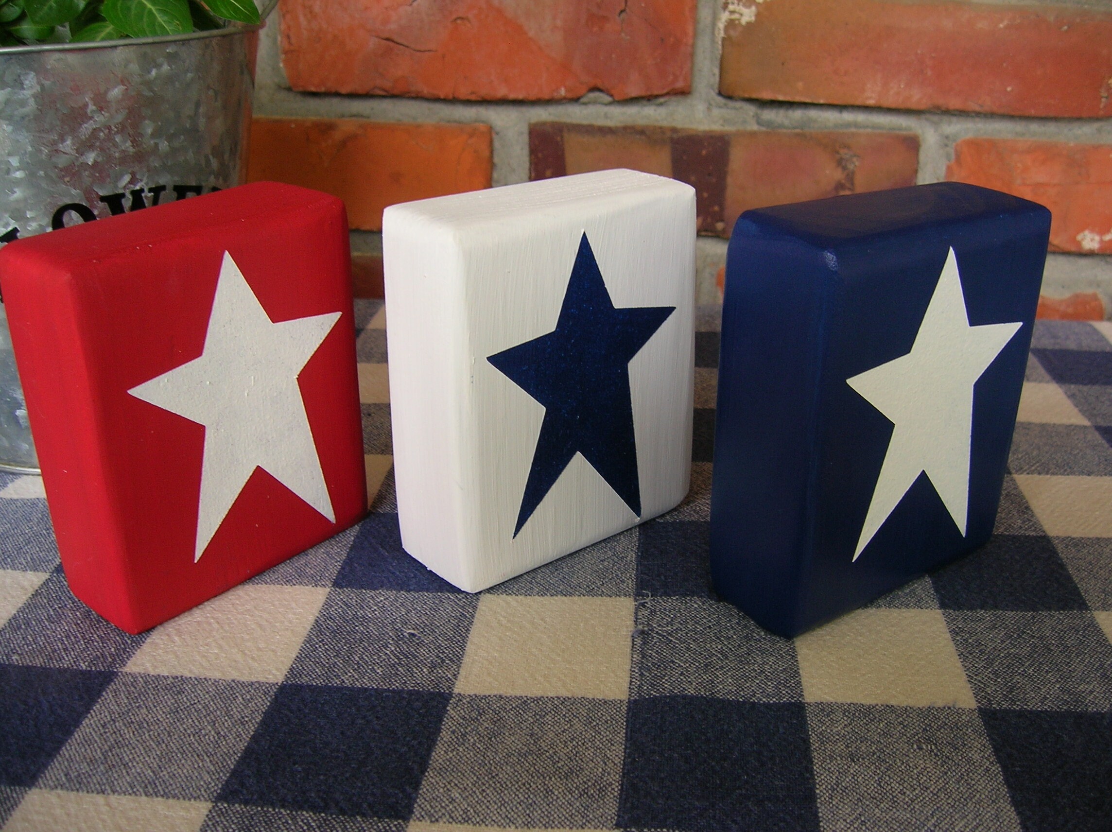 Patriotic Wood Block Set USA America Fourth of July Flag - Etsy