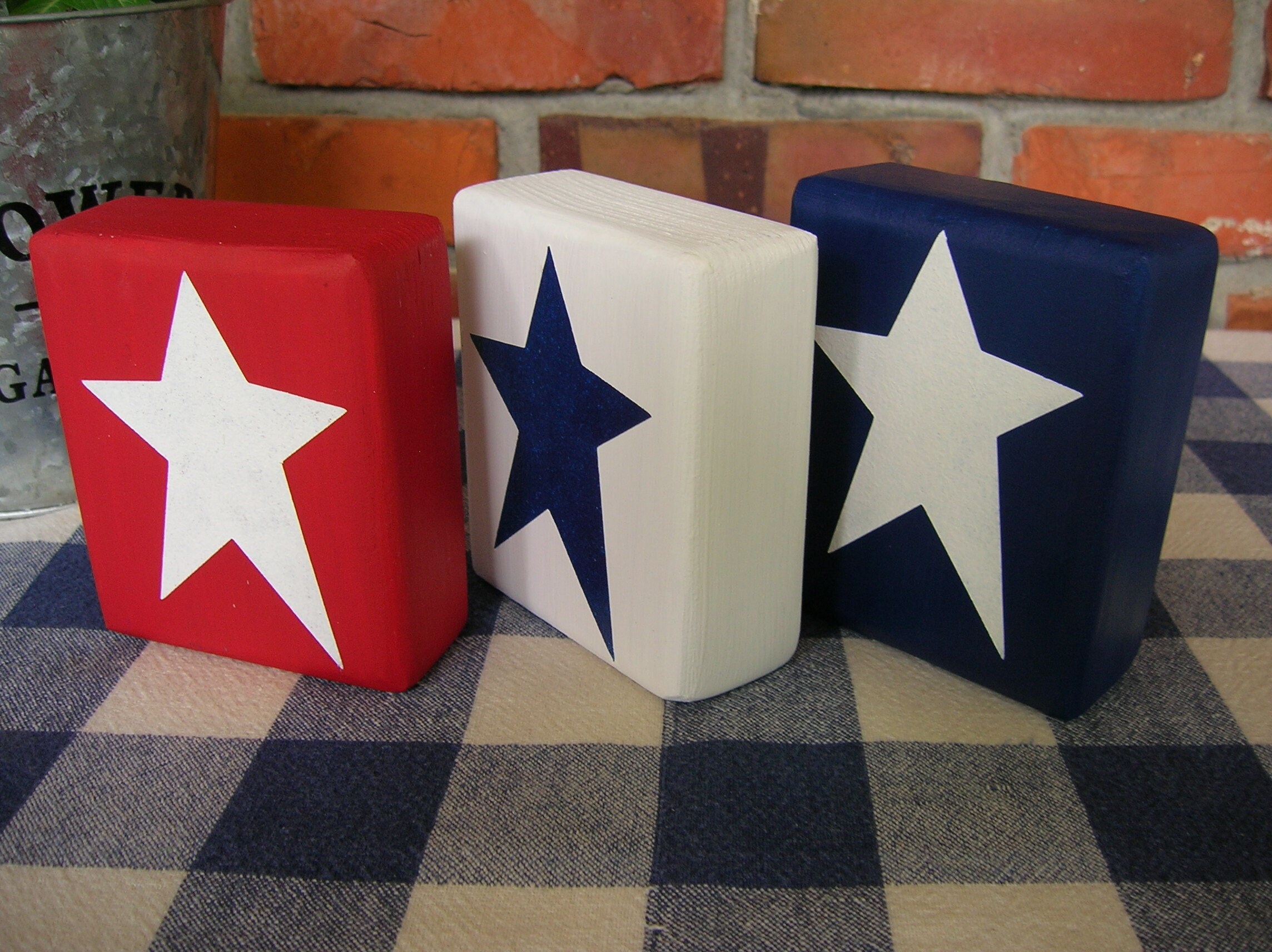 Patriotic Wood Block Set USA America Fourth of July Flag - Etsy