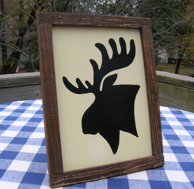 SALE Moose Silhouette Wood Sign With Rustic Frame Cabin, Lodge, Den ...