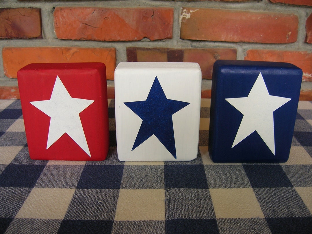 Patriotic Wood Block Set - USA, America, Fourth of July, Flag Day ...