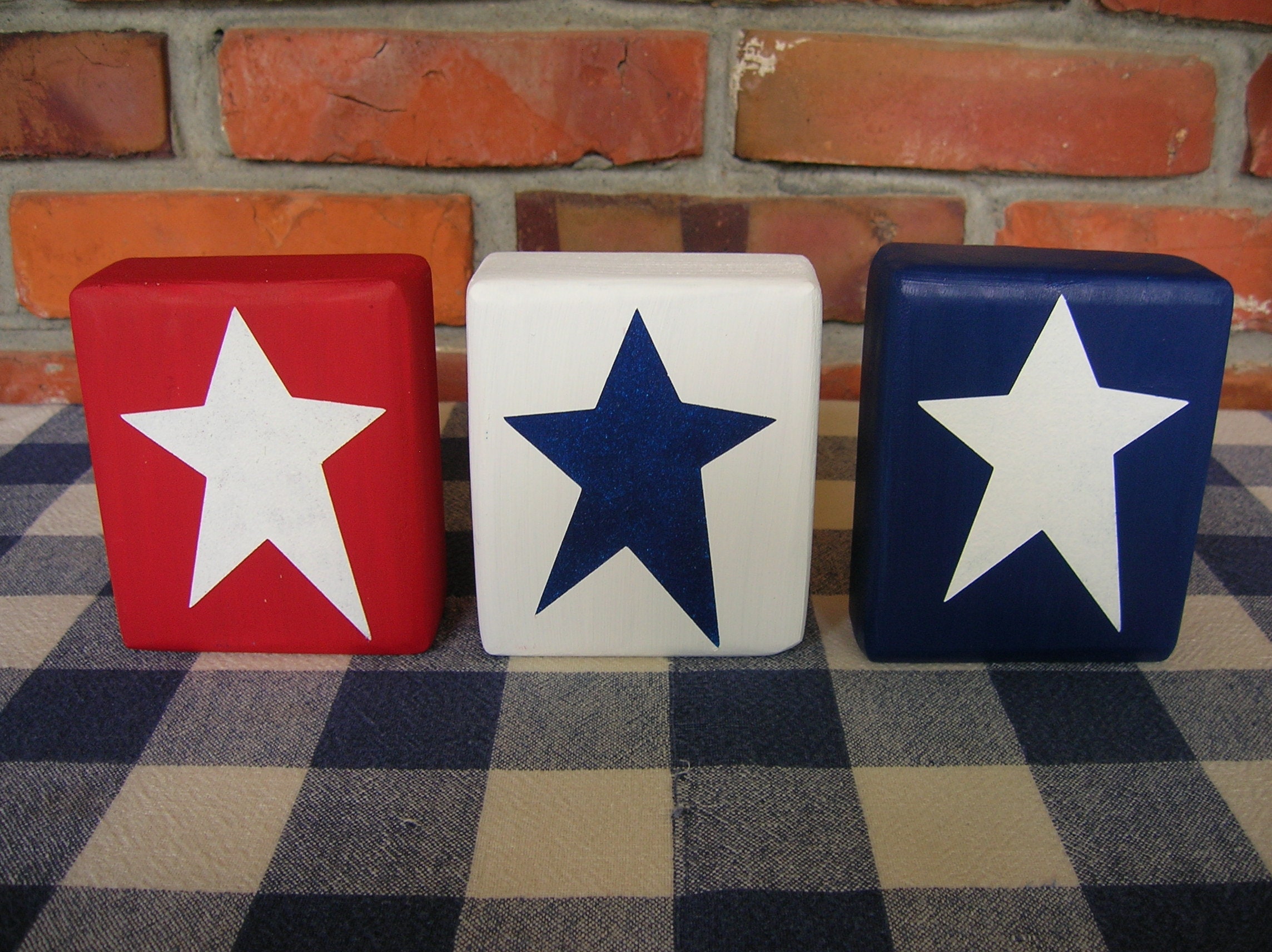Patriotic Wood Block Set USA America Fourth of July Flag - Etsy