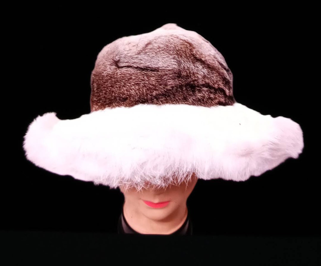 Brown Rabbit Fur With White Rabbit Fur Brim Hat Handmade - Etsy