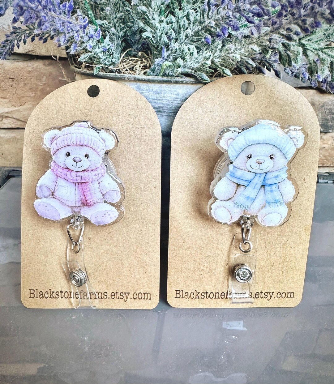 Cute Teddy Bear Retractable ID Badge Reel Teddy Bear Lover ID Badge ...