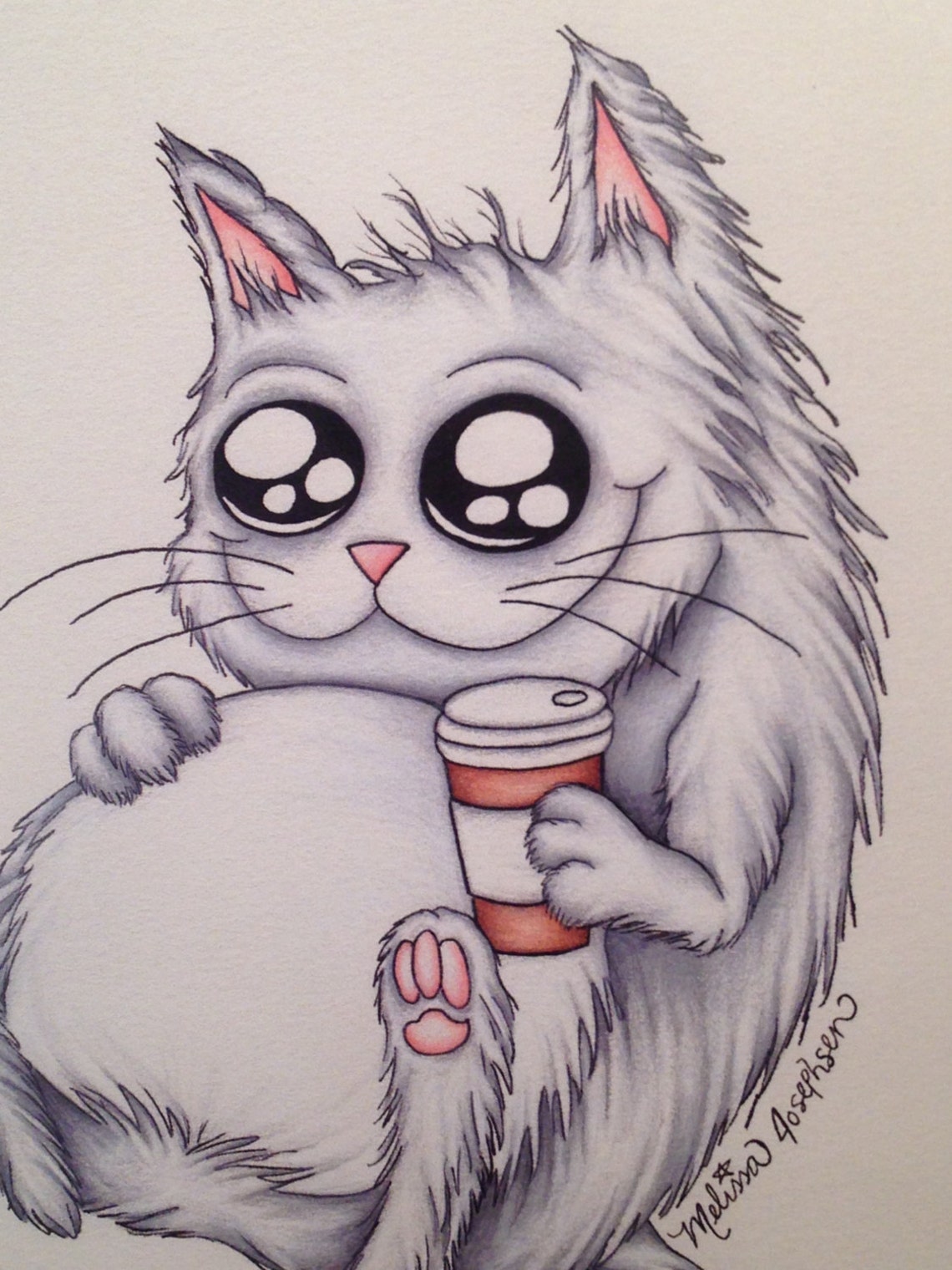 Coffee Cat Art Print Caffeine Crazy Kitty 8x10 - Etsy