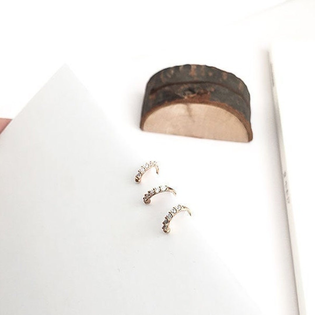 Crystal Line Single Mini Hoop Ear Cuff/ No Pierced Gold Ear Cuffs ...