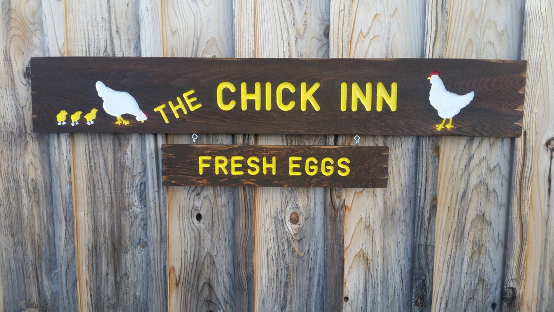 Routed Cedar Carved Outdoor Sign, 2 Sign Set, Chicken Coop, Chick ...