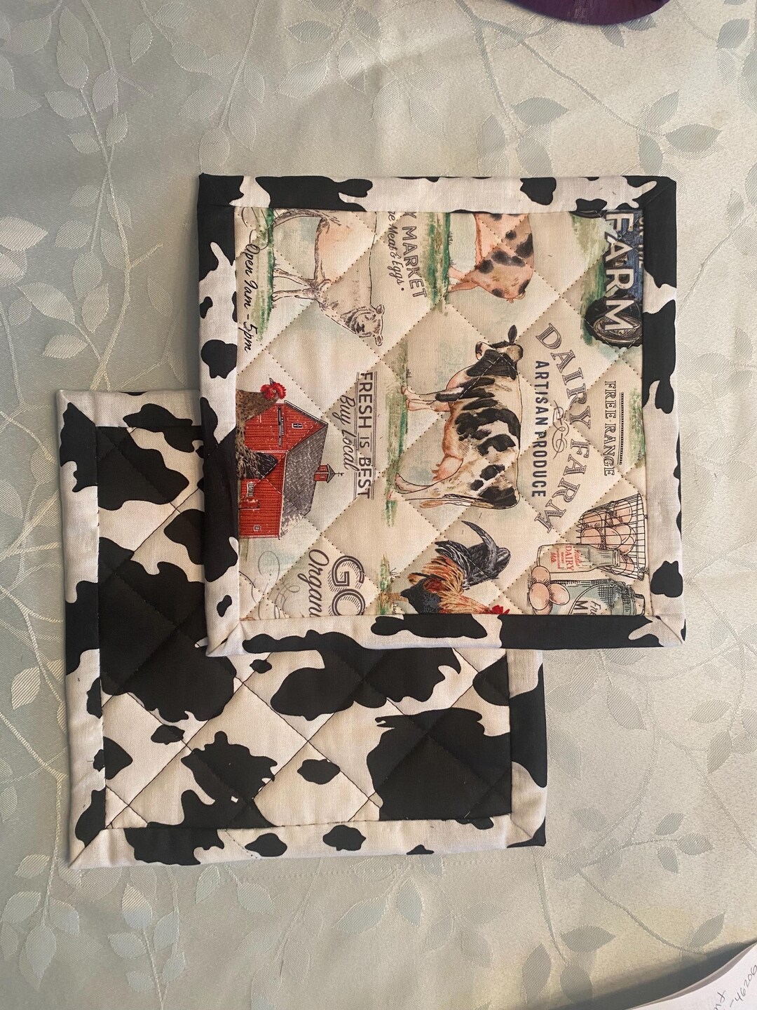 Hot Pads Quilted Set of 2, Handmade, Farmhouse Cow Print - Etsy