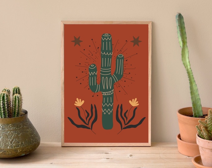 Western Cactus | Western Decor | Western Room Decor | Western Art ...