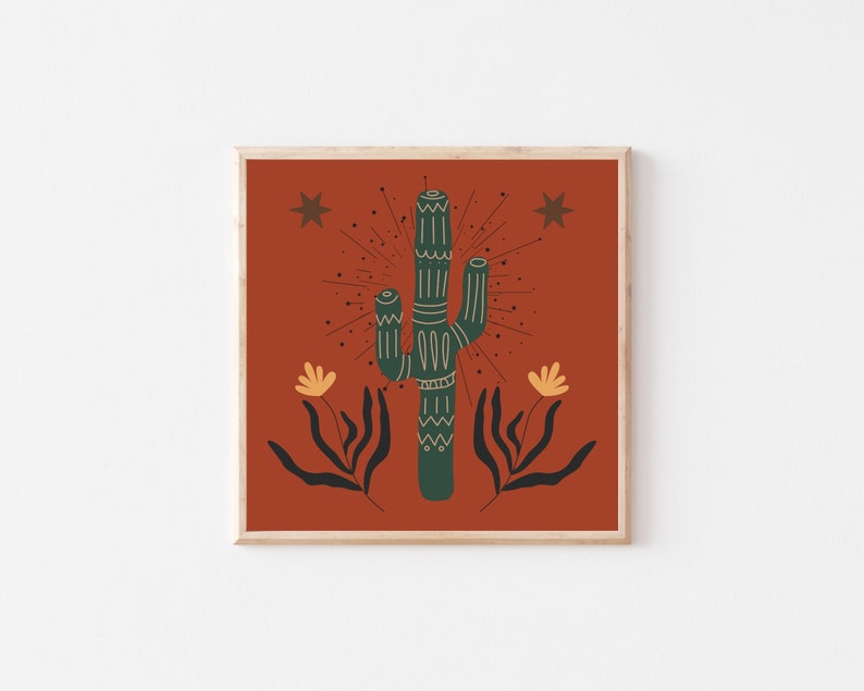 Western Cactus Print | Boho Desert Wall Art | Texas Made Decor - Etsy