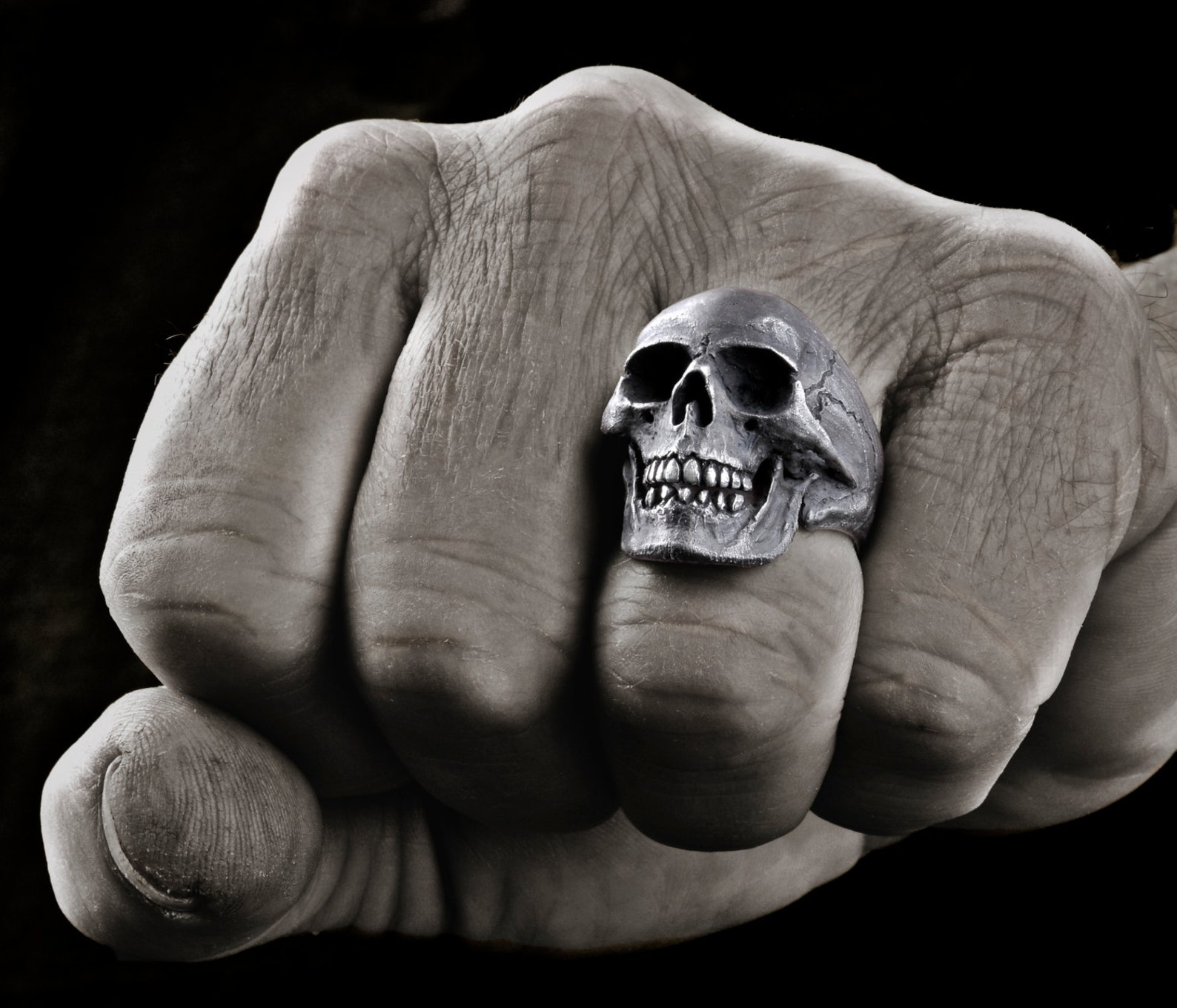 Skull Ring Large Size Full Jaw Silver Mens Skull Biker Masonic Rock N ...