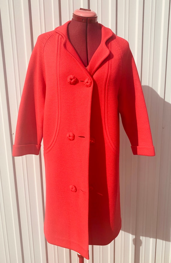 1960s red wool coat, 3/4 sleeves and decorative cover… - Gem