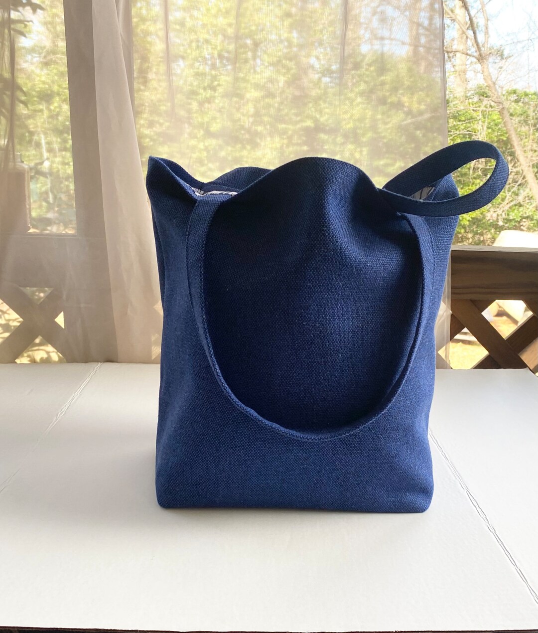 Heavy Duty Tote Bag Large Shopping Handbag Navy Blue Bags Cotton Hand ...