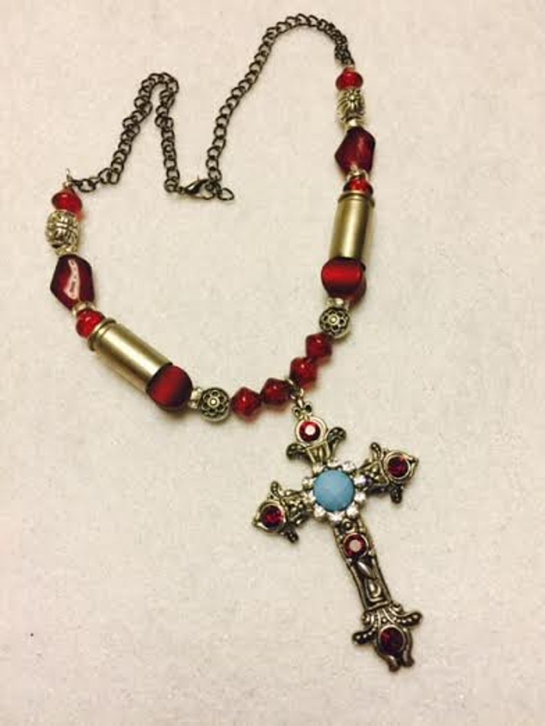 Red and Silver Cross Pendant Necklace 4916 - Etsy