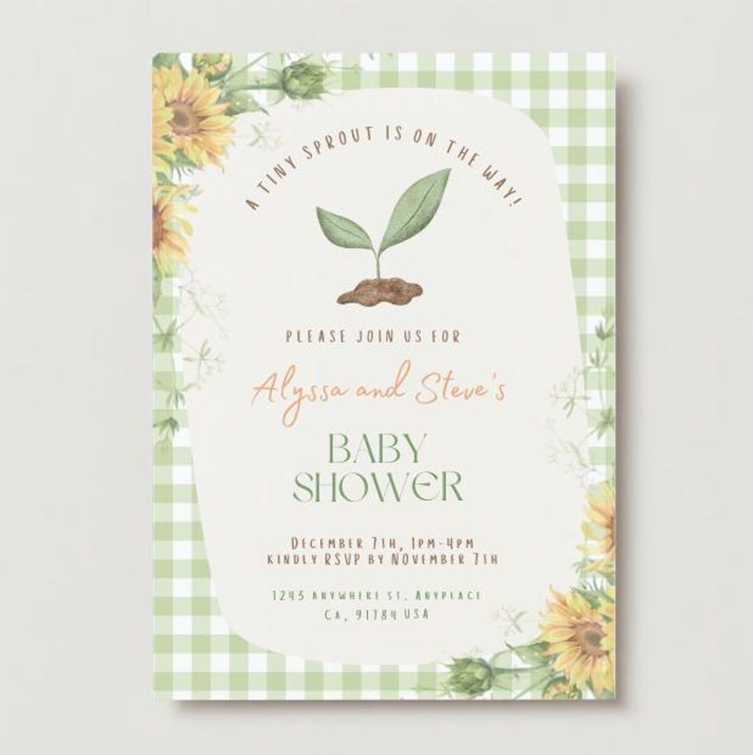 Tiny Sprout and Sunflower Themed Baby Shower Invitation Editable - Etsy