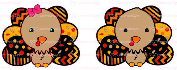 Cute girl and boy turkeys SVG PNG File | Etsy