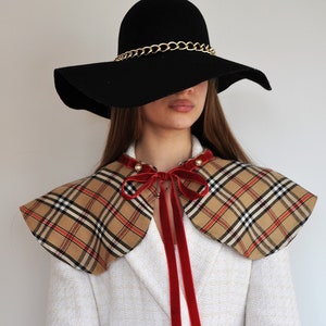 Extra Large Collar, Large Plaid Collar, Plaid Beige Collar, Peter Pan ...