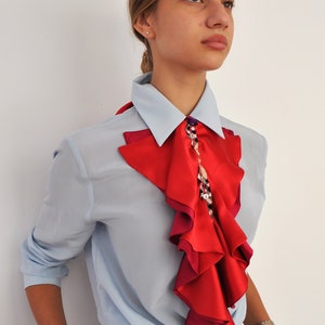 Collar corbata rojo puro seda collar jabot doble capa rojo | Etsy