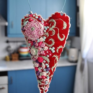 Embroidered Heart Valentine Gift Heart Red Velvet Heart - Etsy