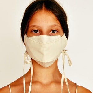 Designer Beige Mask, Mask With Ties, Triple Layer Mask, Decorative Mask ...