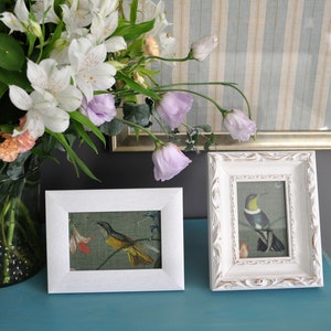 Fabric Bird Frame, Frame Green Bird, White Wooden Frame, Vintage Style ...