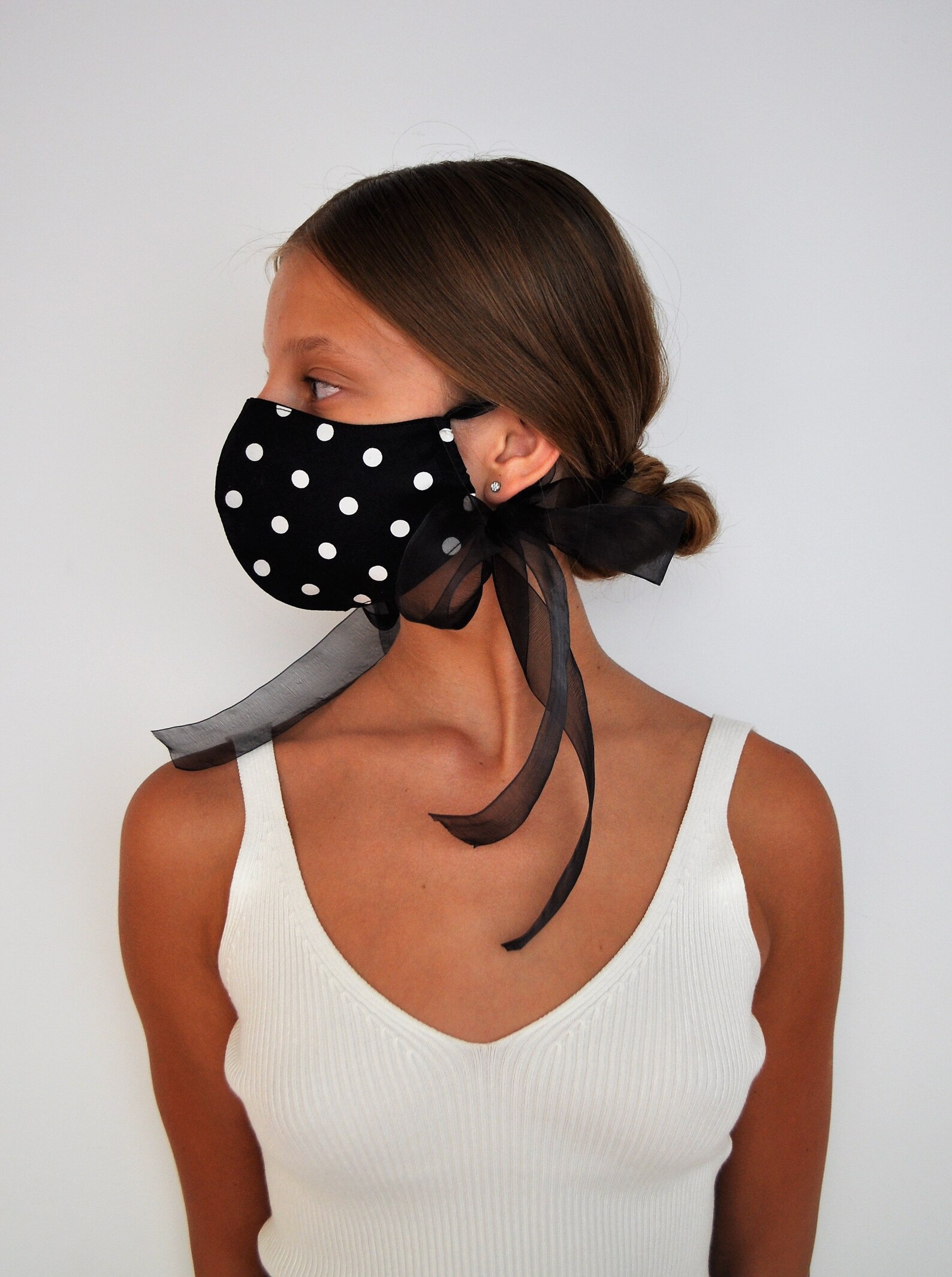 Polka Dot Face Mask, Black Ties Mask, Duoble Layer Mask, Decorative ...