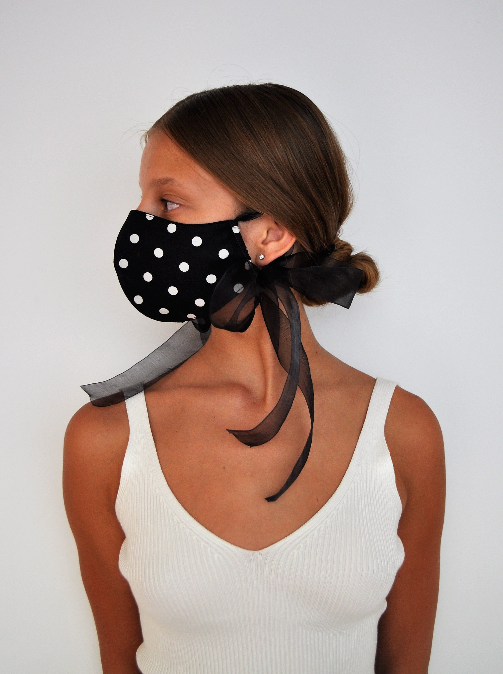 Polka Dot Face Mask, Black Ties Mask, Duoble Layer Mask, Decorative ...