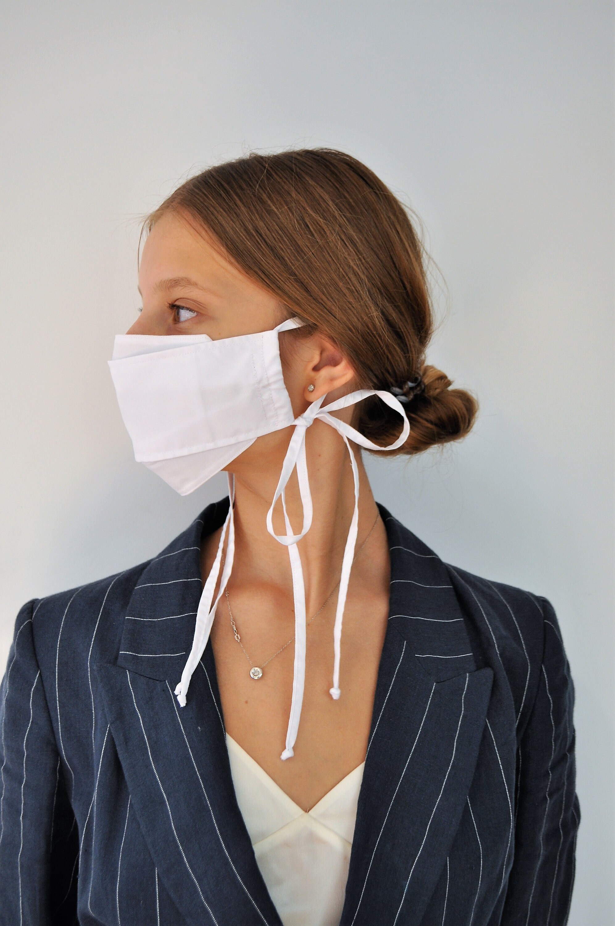 Designer White Mask, White Mask With Ties, Triple Layer Mask ...