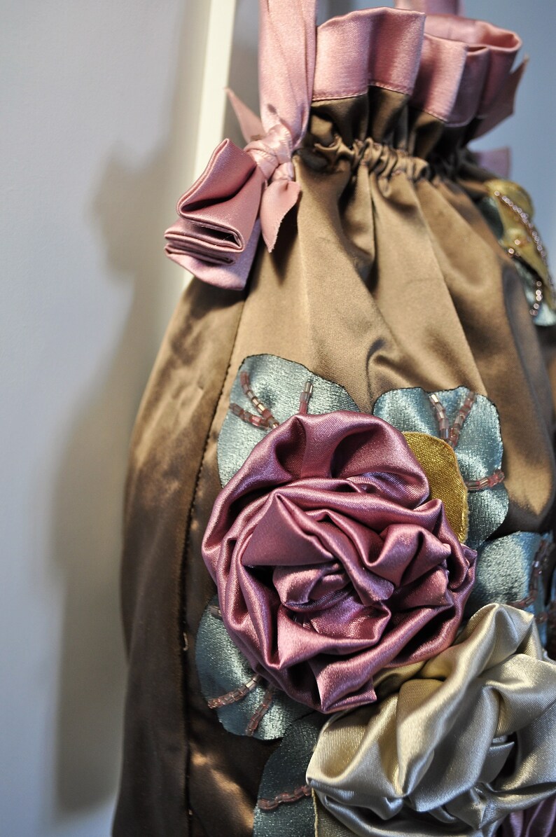 Bolso raso marron con rosas bolso novia marron bordado bolso - Etsy España