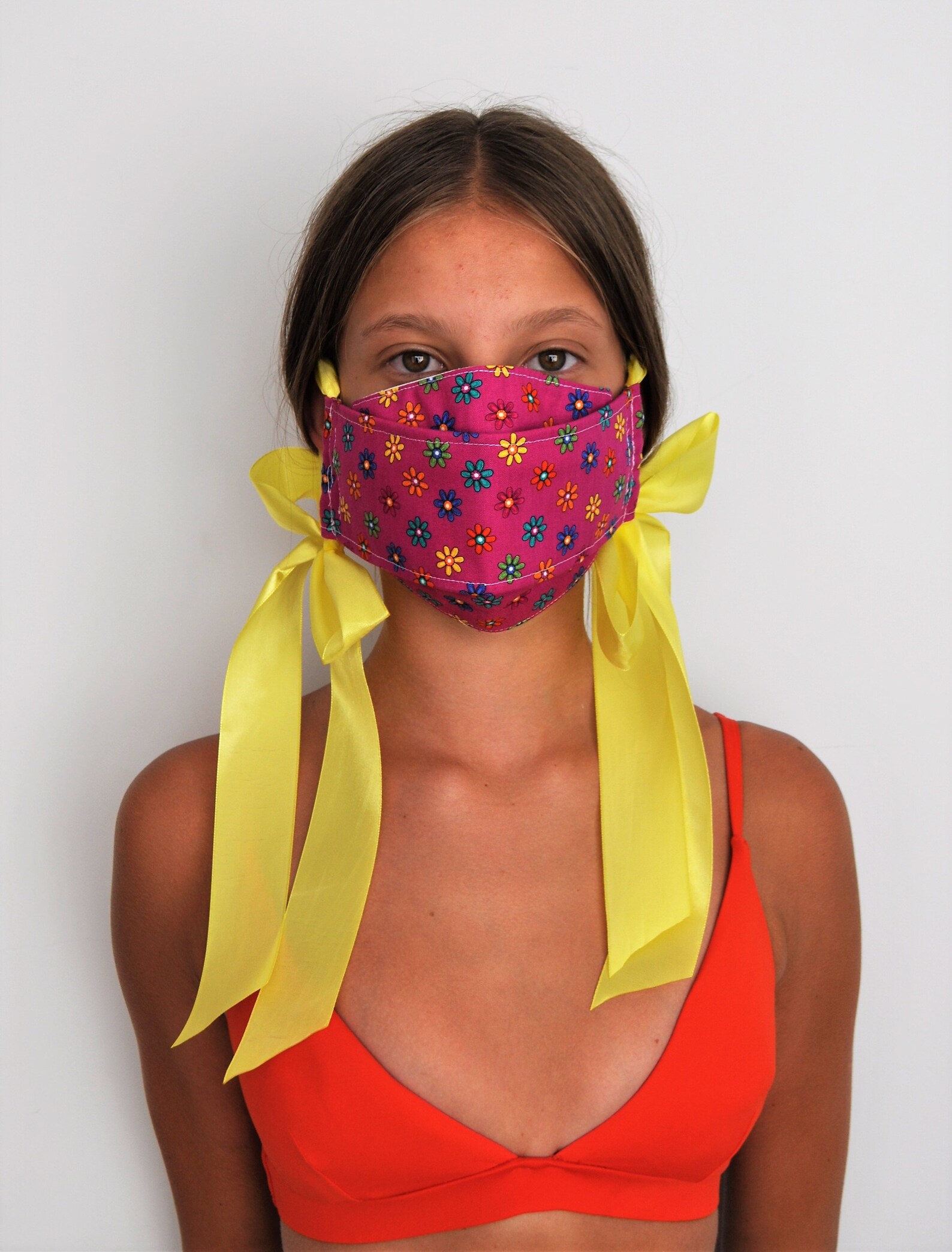 Set Mask Headband, Flowers Rustic Mask, Triple Layer Mask, Decorative ...