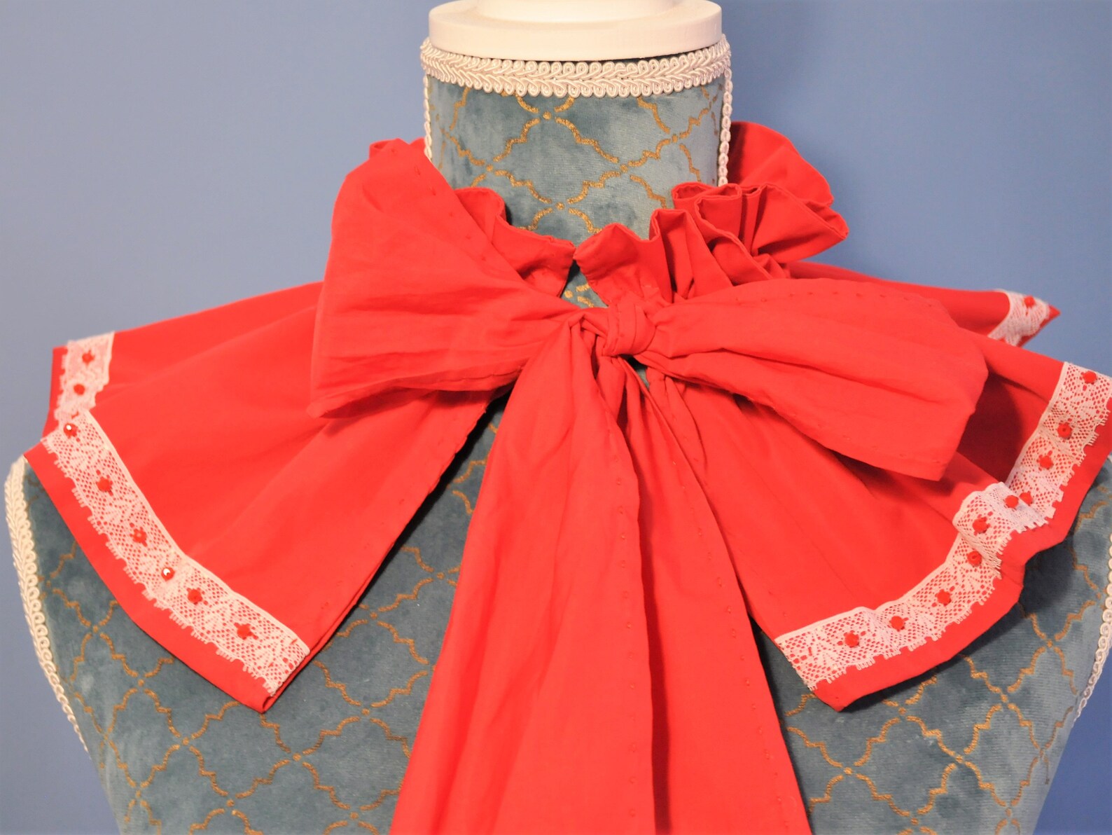 Extra Large Collar, Detachable Collar, Ruffle Red Collar, Embroidered ...