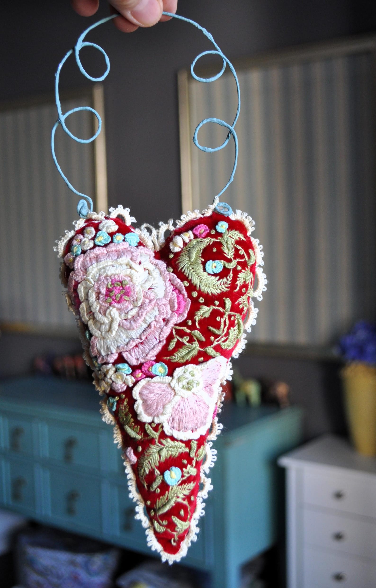 Embroidered Heart, Valentine Gift Heart, Red Velvet Heart, Brazilian ...
