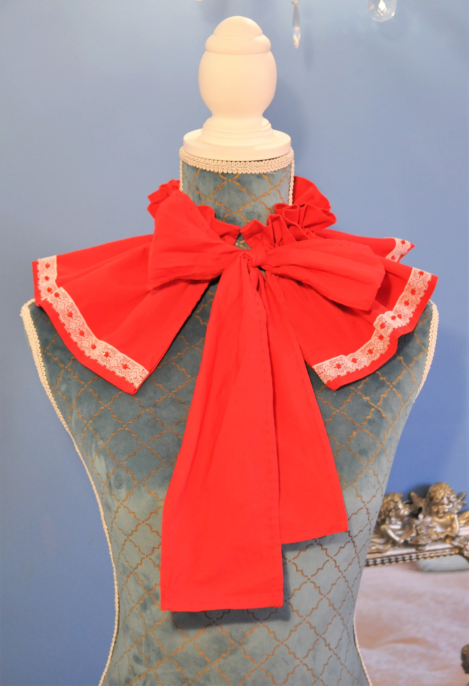Extra Large Collar, Detachable Collar, Ruffle Red Collar, Embroidered ...