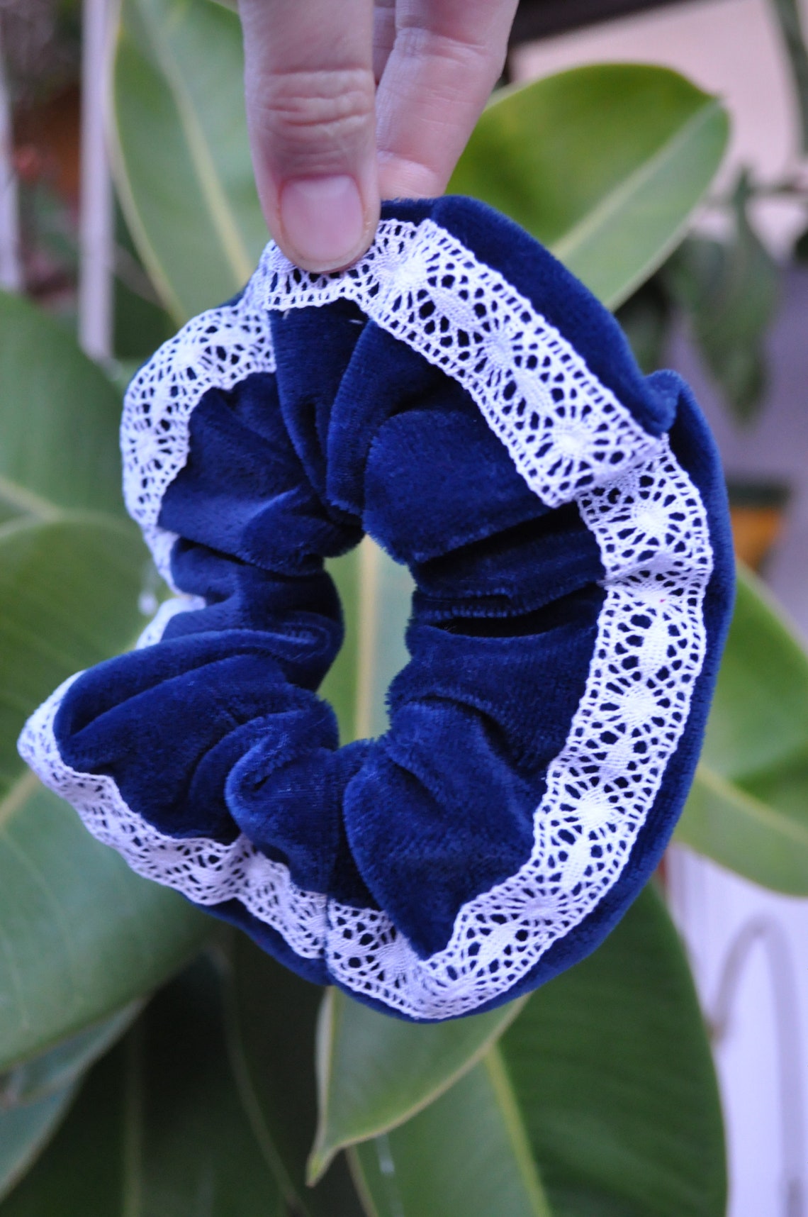 Large Blue Scrunchie Blue Velour Hair Tie Scrunchies | Etsy