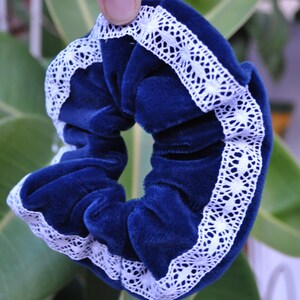 Large Blue Scrunchie, Blue Velour Hair Tie, Scrunchies Bracelet, Velvet ...