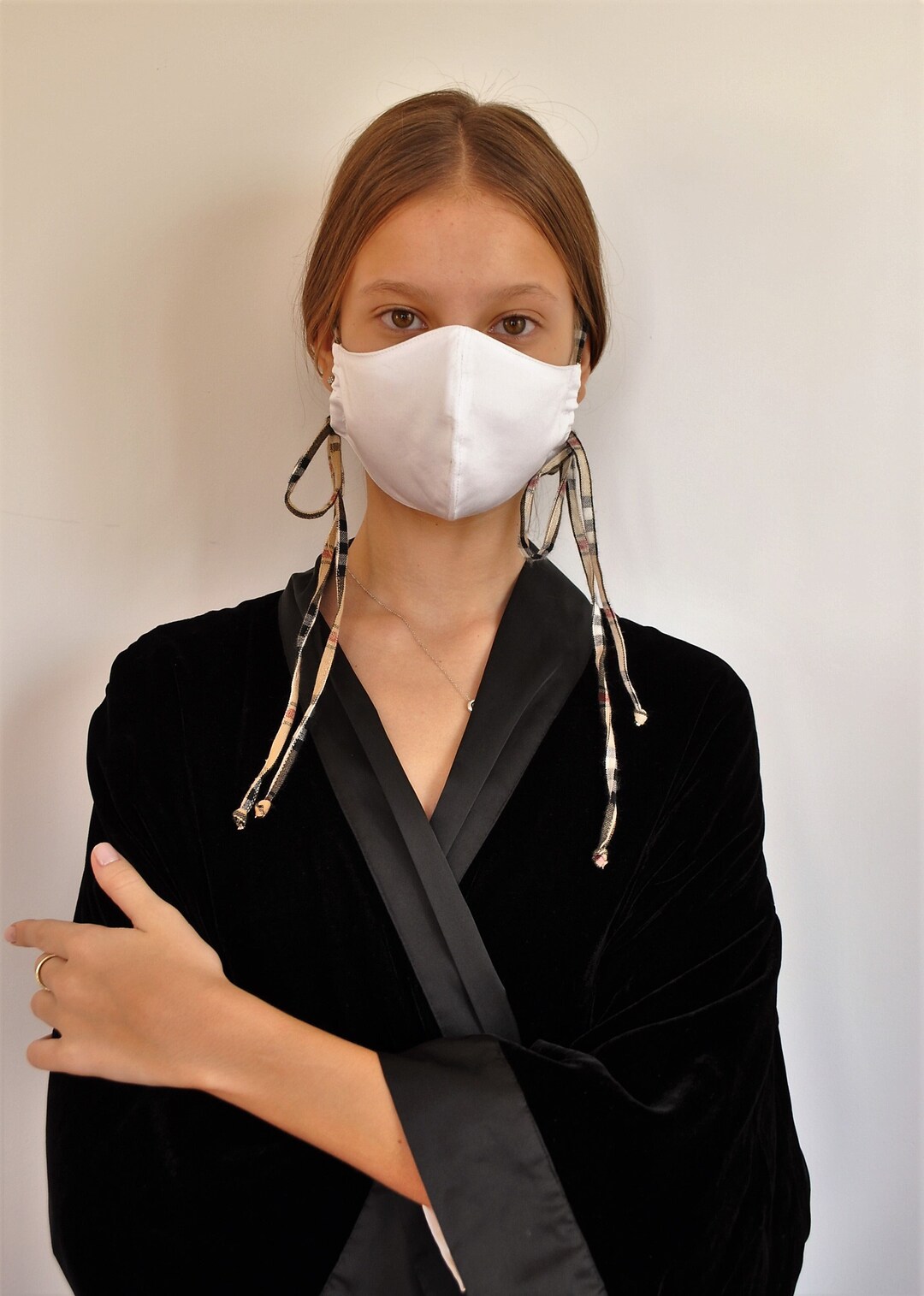 White Beige Mask, White Ties Mask, Duoble Layer Mask, Decorative Mask ...